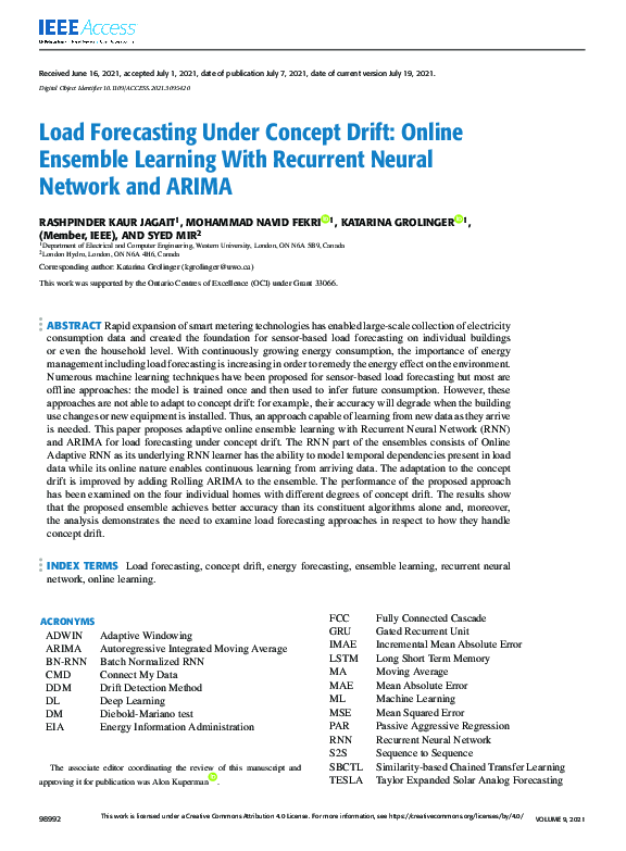 Pdf Load Forecasting Under Concept Drift Online Ensemble Learning With Recurrent Neural