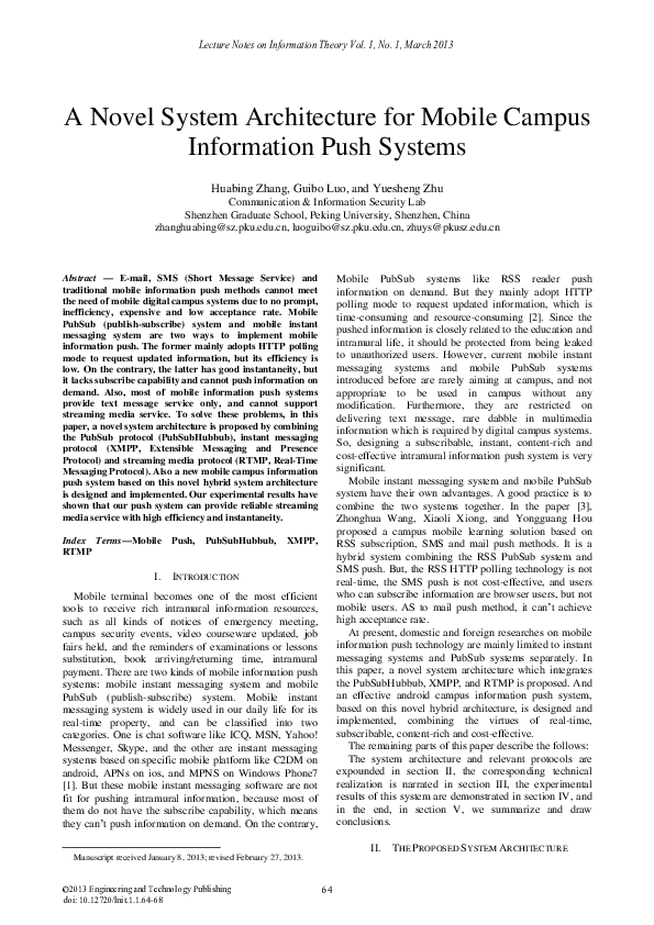 (PDF) A Novel System Architecture for Mobile Campus Information Push Systems | Guibo Luo ...