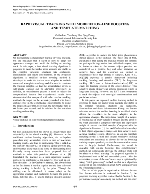 (PDF) Rapid Visual Tracking with Modified On-Line Boosting and Template Matching