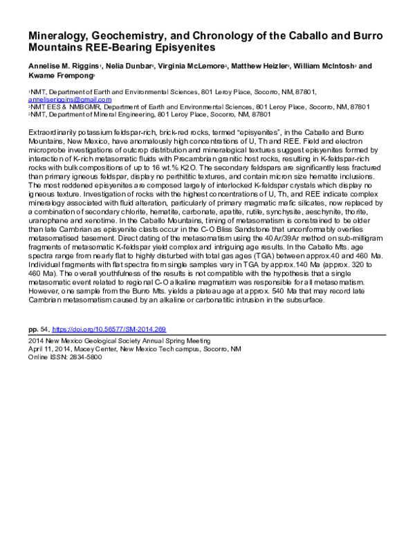 (PDF) Mineralogy, Geochemistry, and Chronology of the Caballo and Burro ...