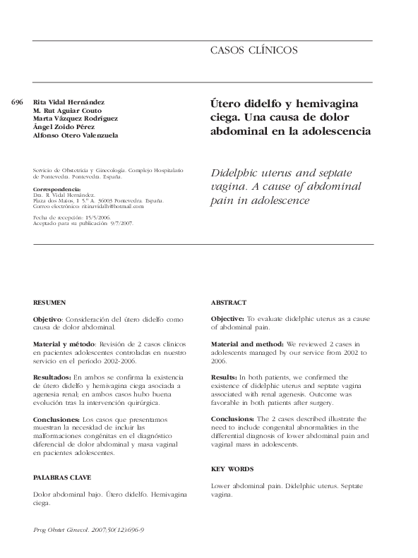 (PDF) Útero didelfo y hemivagina ciega. Una causa de dolor abdominal en ...