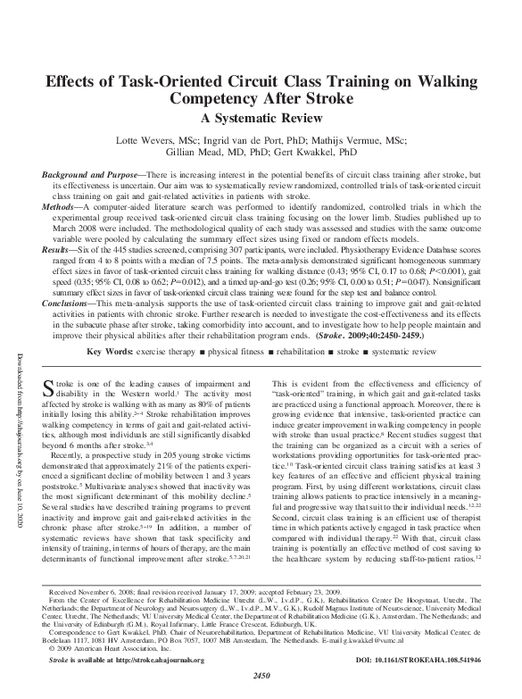 (PDF) Effects of Task-Oriented Circuit Class Training on Walking Competency After Stroke