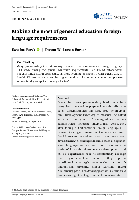 (PDF) Making the most of general education foreign language requirements