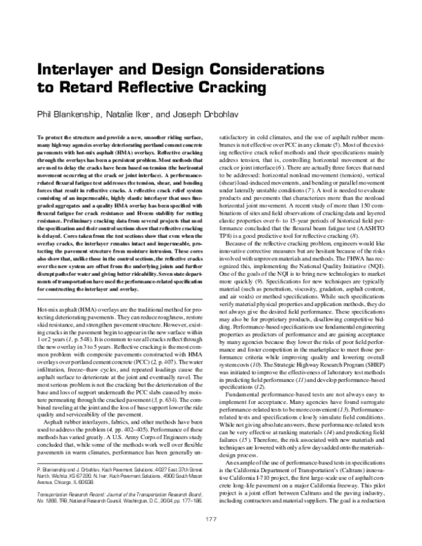(PDF) Interlayer and Design Considerations to Retard Reflective Cracking