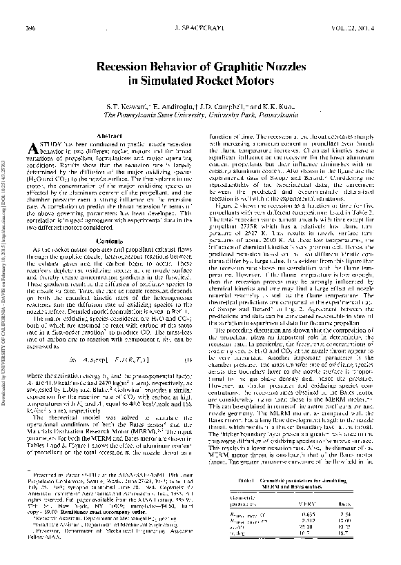 (PDF) Recession behavior of graphitic nozzles in simulated rocket motors