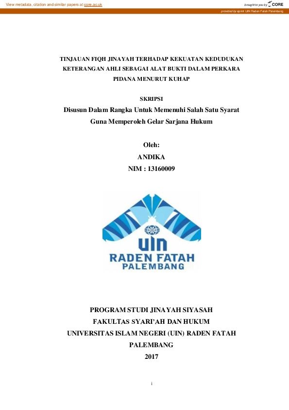 (PDF) Tinjauan Fiqh Jinayah Terhadap Kekuatan Kedudukan Keterangan Ahli Sebagai Alat Bukti Dalam ...