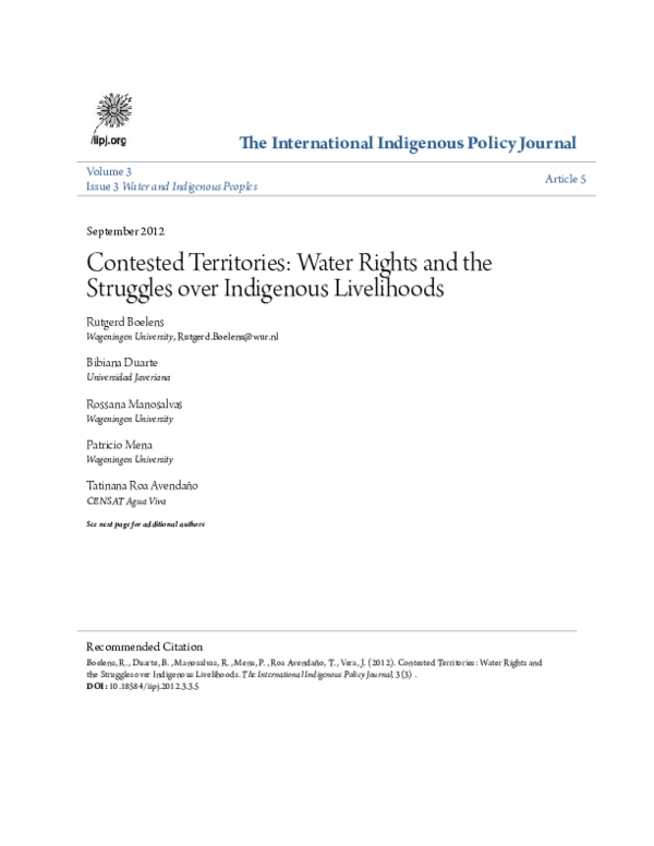 (PDF) Contested Territories: Water Rights and the Struggles over ...