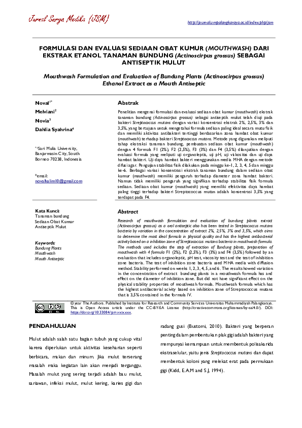(PDF) Formulasi Dan Evaluasi Sediaan Obat Kumur (Mouthwash) Dari ...