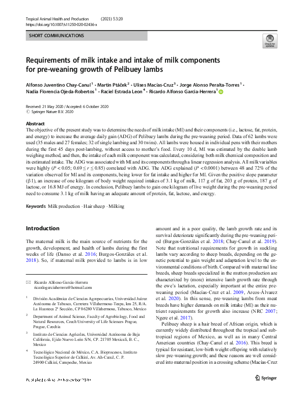 (PDF) Requirements of milk intake and intake of milk components for pre ...