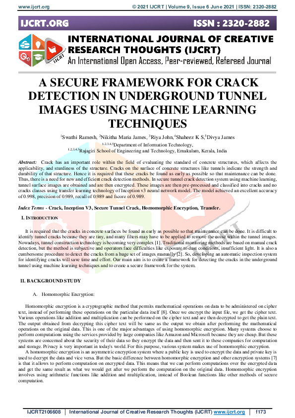 Pdf A Secure Framework For Crack Detection In Underground Tunnel Images Using Machine Learning