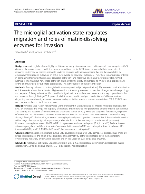 (PDF) The microglial activation state regulates migration and roles of ...