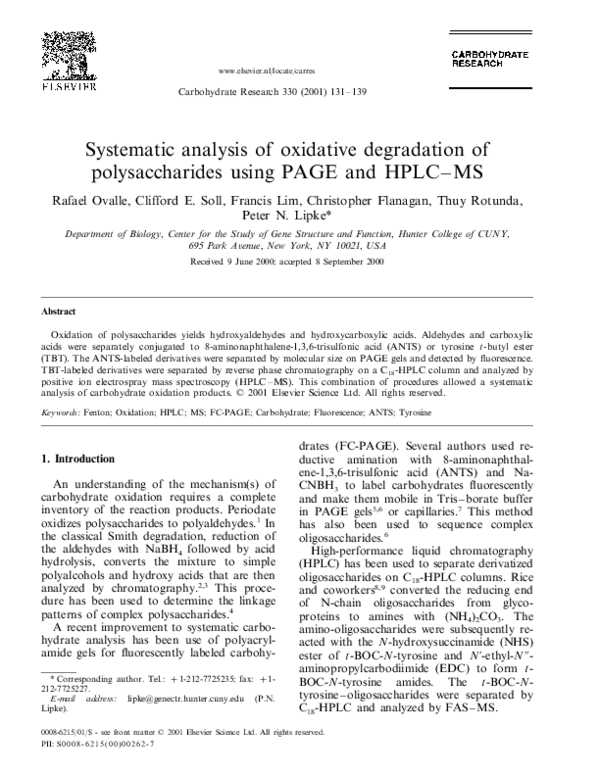 (PDF) Systematic analysis of oxidative degradation of polysaccharides using PAGE and HPLC–MS