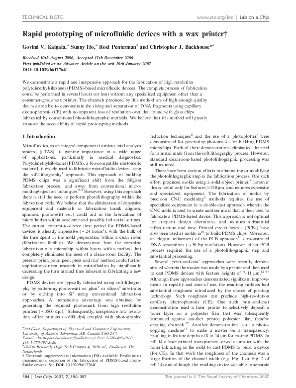 (PDF) Rapid prototyping of microfluidic devices with a wax printer