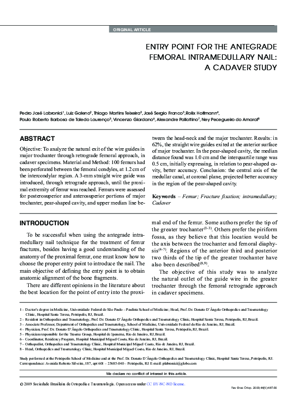 (PDF) Entry Point for the Antegrade Femoral Intramedullary Nail: A ...