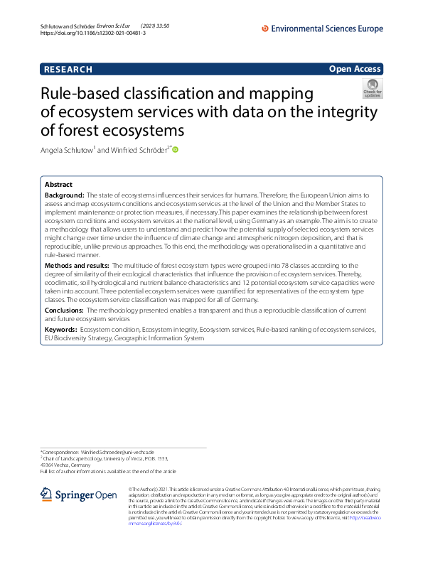 (PDF) Rule-based classification and mapping of ecosystem services with data on the integrity of ...