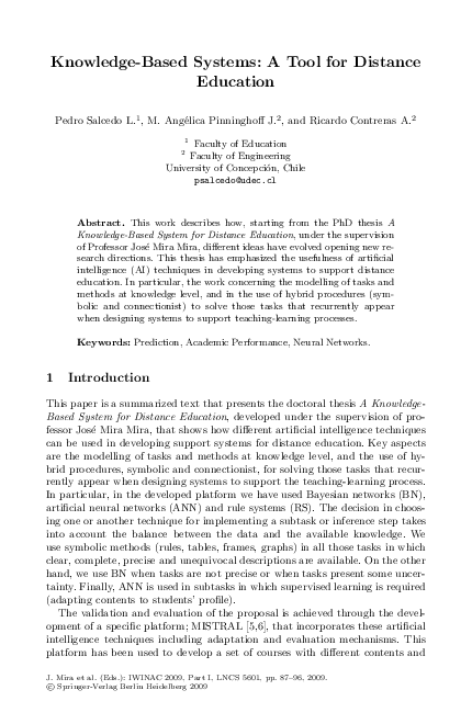 (PDF) Knowledge-Based Systems: A Tool for Distance Education