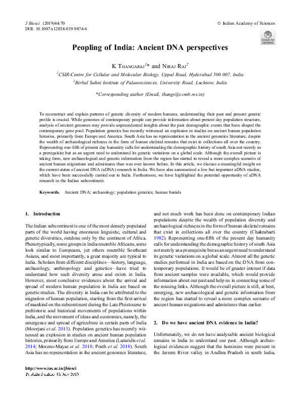 (PDF) Peopling of India: Ancient DNA perspectives