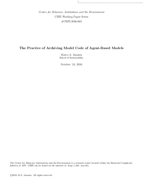 (PDF) The Practice of Archiving Model Code of Agent-Based Models
