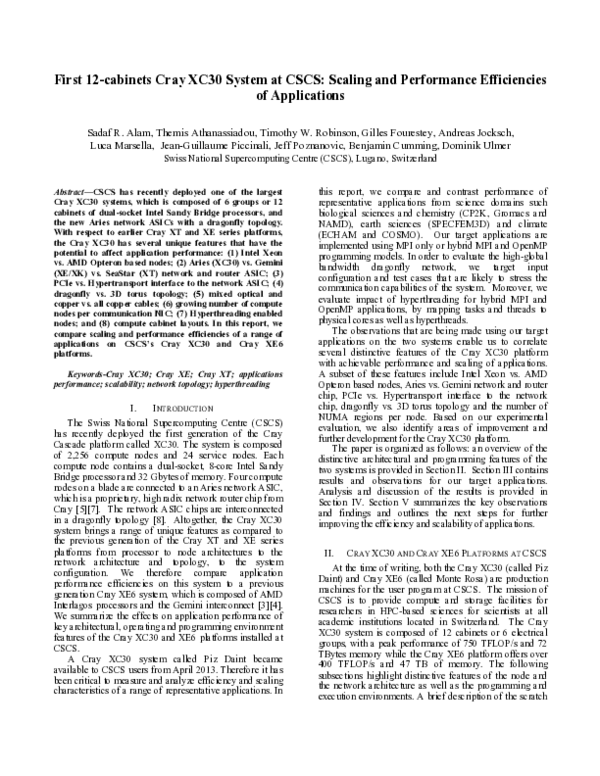 (PDF) First 12-cabinets Cray XC 30 System at CSCS : Scaling and ...