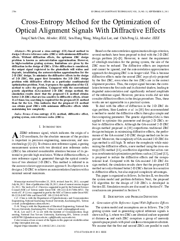 Pdf Cross Entropy Method For The Optimization Of Optical Alignment