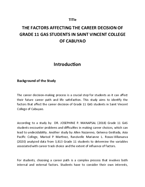 (DOC) THE FACTORS AFFECTING THE CAREER DECISION OF GRADE 11 GAS ...
