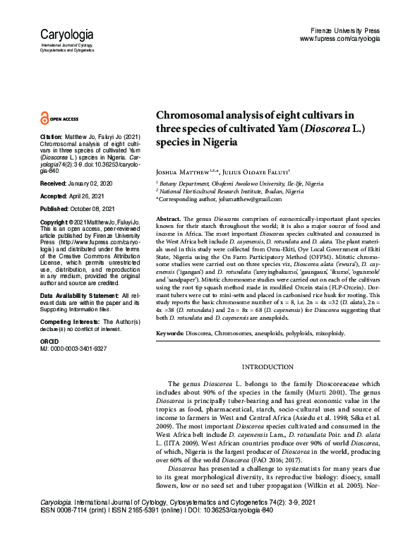 (PDF) Chromosomal Analysis of Eight Cultivars in Three Species of ...