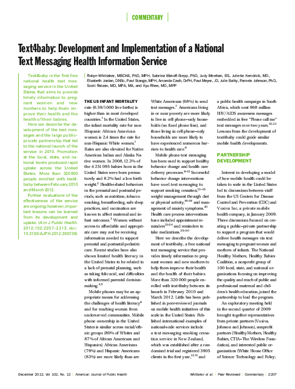 (PDF) Text4baby: Development and Implementation of a National Text ...