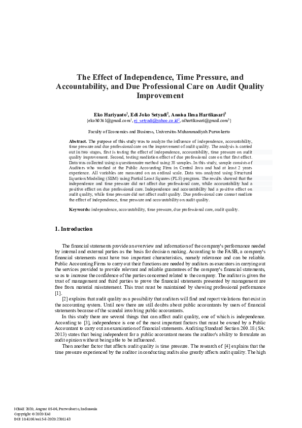 (PDF) The Effect of Independence, Time Pressure, and Accountability ...