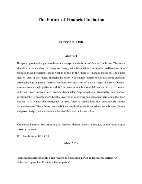 (PDF) The future of financial inclusion