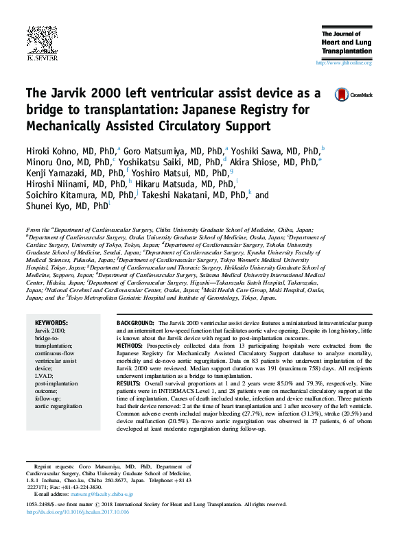 (PDF) The Jarvik 2000 left ventricular assist device as a bridge to ...