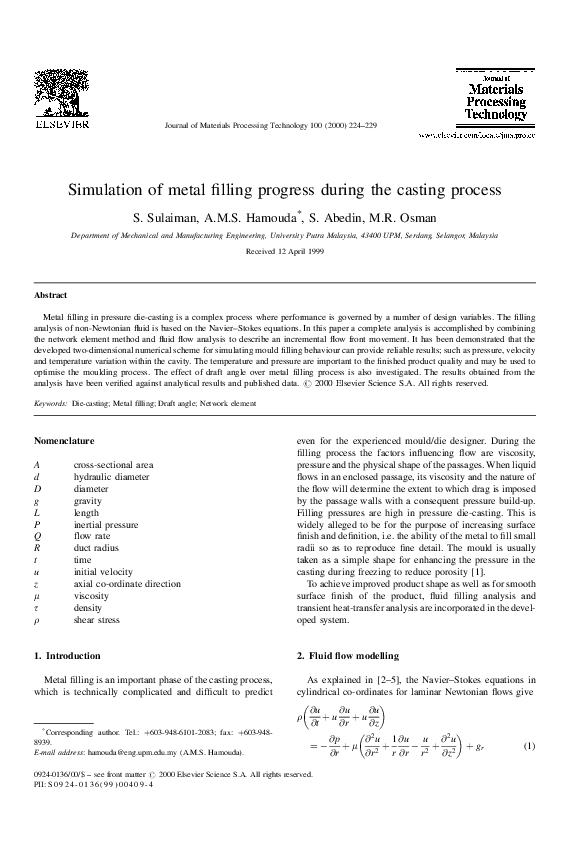 (PDF) Simulation of metal filling progress during the casting process