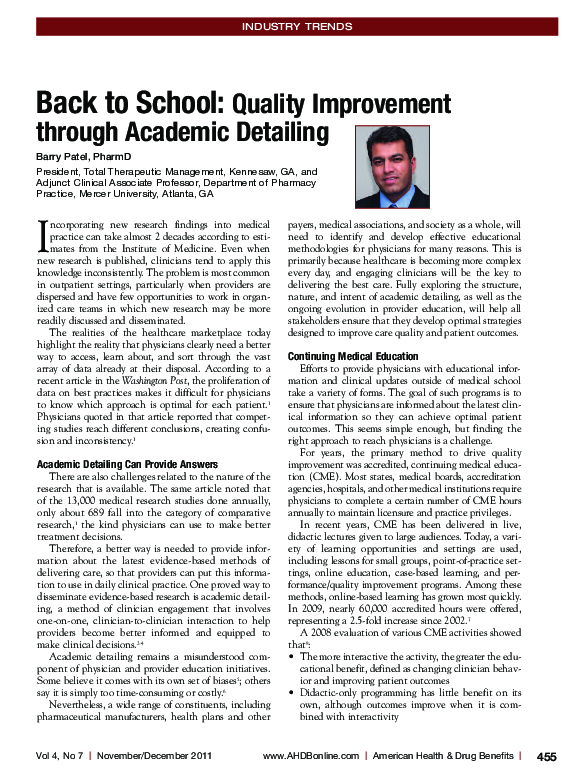 (PDF) Back to School: Quality Improvement through Academic Detailing