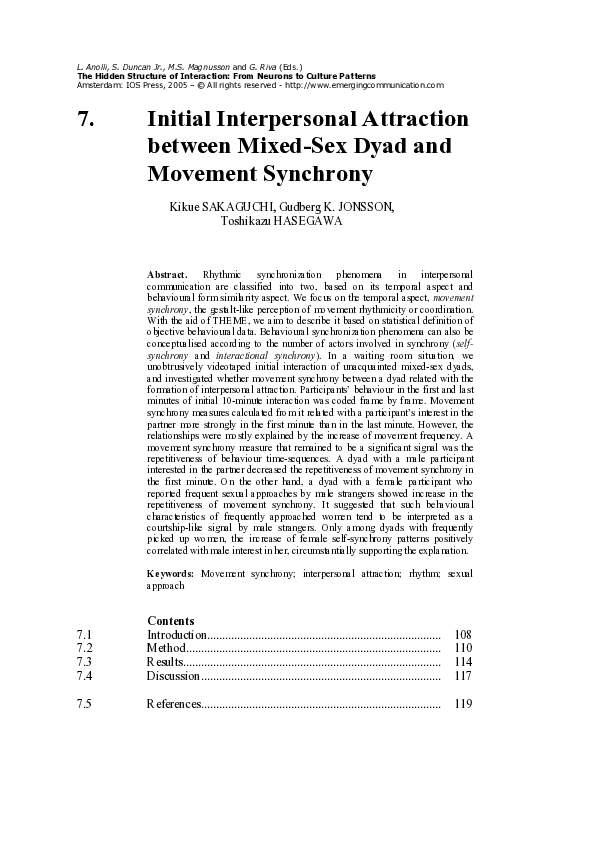(PDF) 7. Initial Interpersonal Attraction between Mixed-Sex Dyad and Movement Synchrony