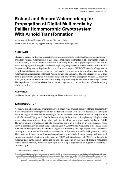 (PDF) Robust and Secure Watermarking for Propagation of Digital Multimedia by Paillier ...