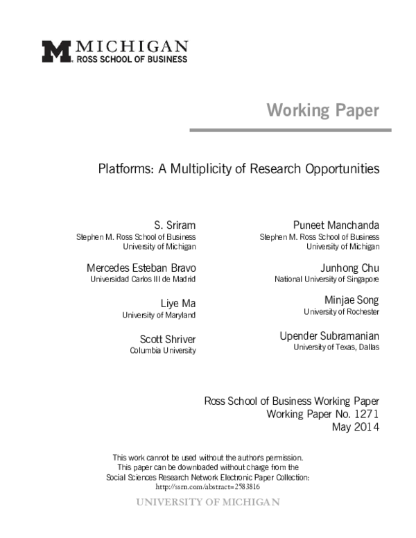 (PDF) Platforms: a multiplicity of research opportunities