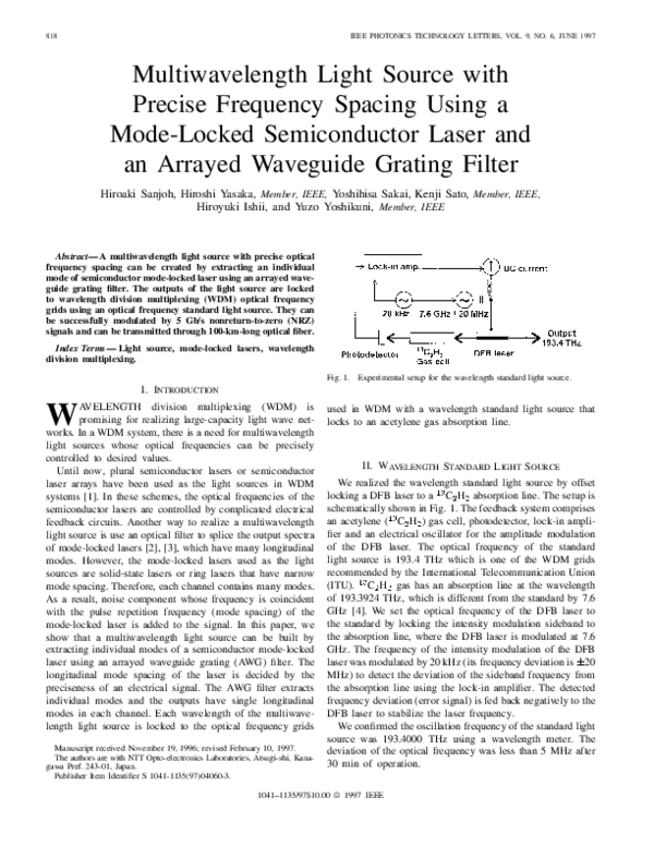 (PDF) Multiwavelength light source with precise frequency spacing using a mode-locked ...