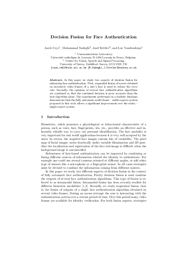 (PDF) Decision Fusion for Face Authentication