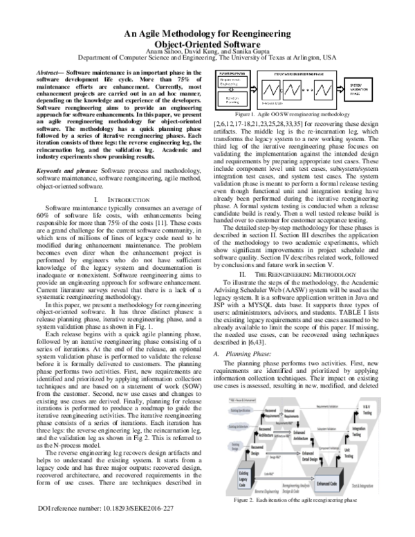 Pdf An Agile Methodology For Reengineering Object Oriented Software Sanika Gupta