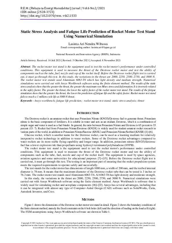 Pdf Static Stress Analysis And Fatigue Life Prediction Of Rocket Motor Test Stand Using