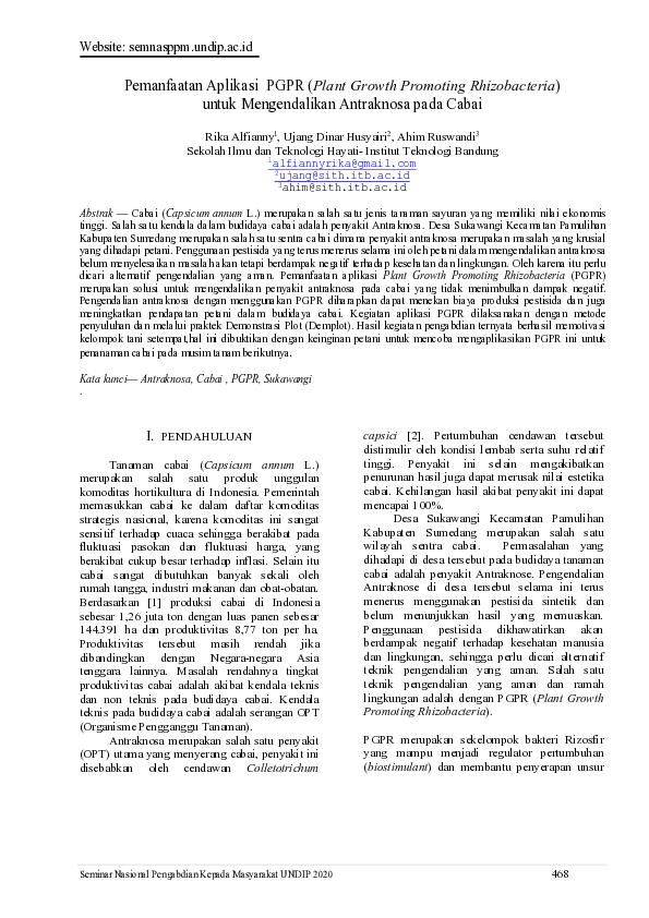 (PDF) Pemanfaatan Aplikasi PGPR (Plant Growth Promoting Rhizobacteria) untuk Mengendalikan ...