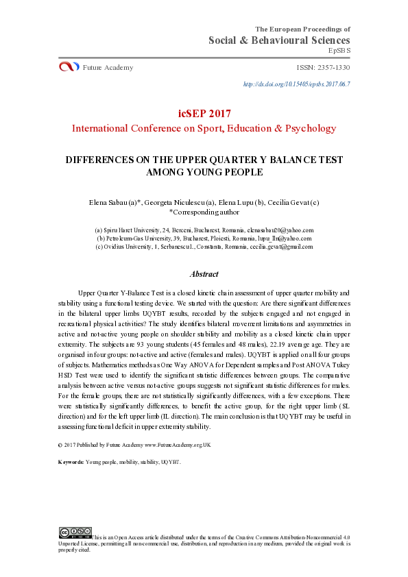 (PDF) Differences On The Upper Quarter Y Balance Test Among Young People