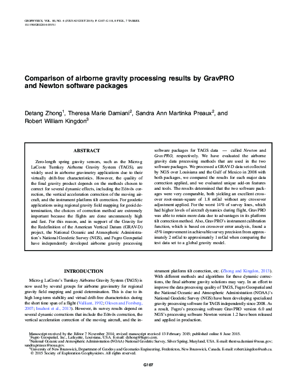 (PDF) Comparison of airborne gravity processing results by GravPRO and Newton software packages