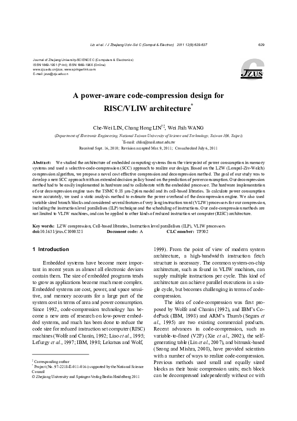 Pdf A Power Aware Code Compression Design For Riscvliw Architecture