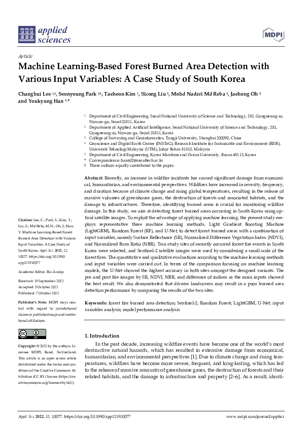 (PDF) Machine Learning-Based Forest Burned Area Detection with Various Input Variables: A Case ...