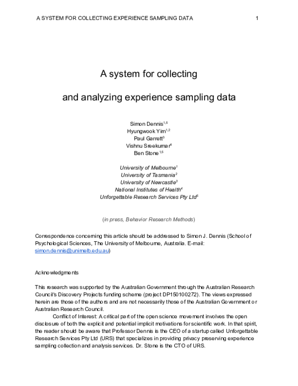 (PDF) A system for collecting and analyzing experience sampling data
