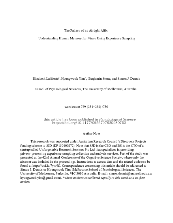 (PDF) The Fallacy of an Airtight Alibi: Understanding Human Memory for ...