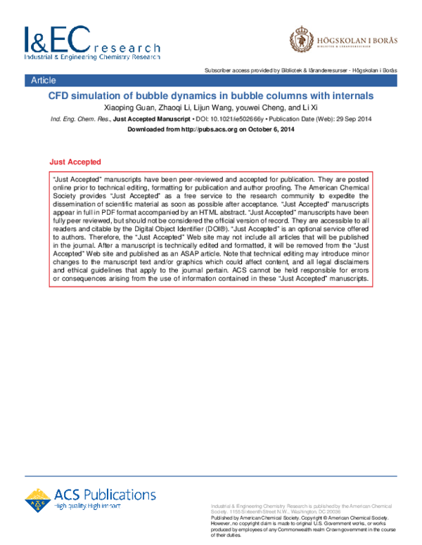 Pdf Cfd Simulation Of Bubble Dynamics In Bubble Columns With Internals