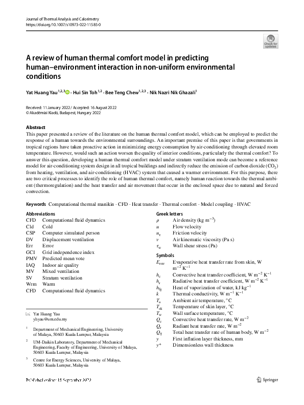 (PDF) A review of human thermal comfort model in predicting human ...