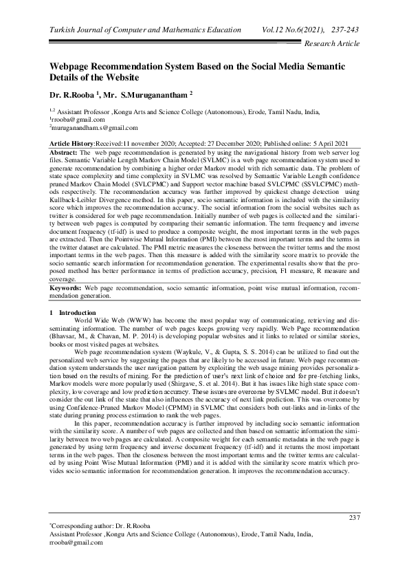 Pdf Social Media Enhanced Webpage Recommendations