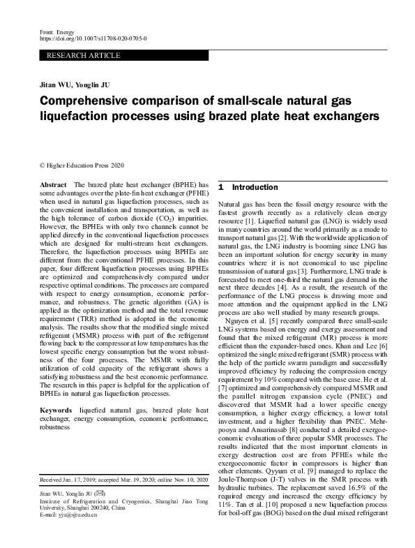 (PDF) Comprehensive comparison of small-scale natural gas liquefaction ...